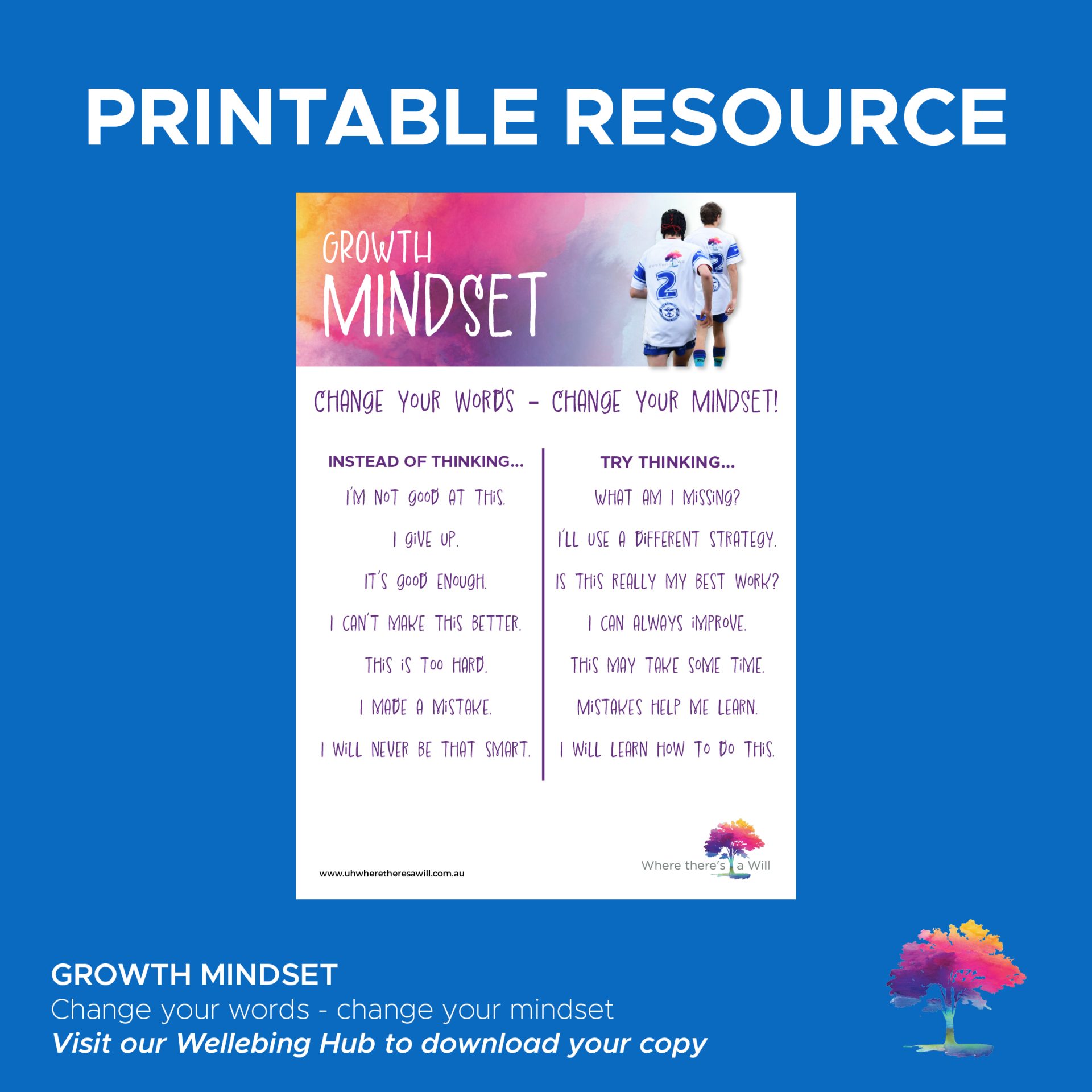 Growth Mindset - Printable Resource - Upper Hunter Where There's a Will