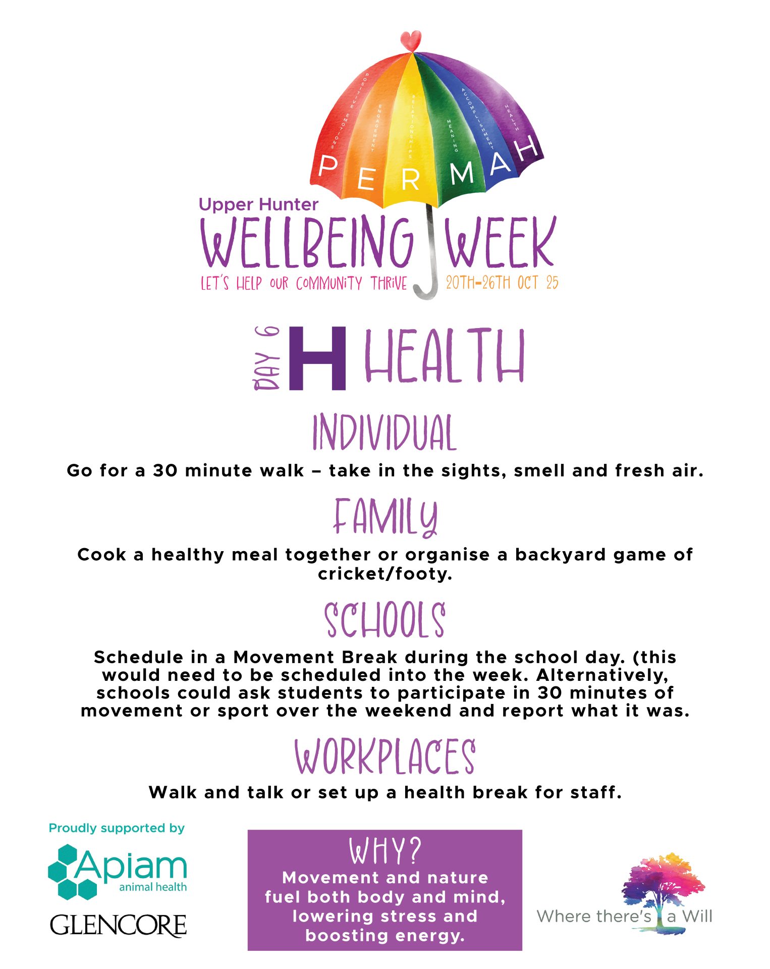 Wellbeing Week Day 6 – H for Health - Upper Hunter Where There's a Will